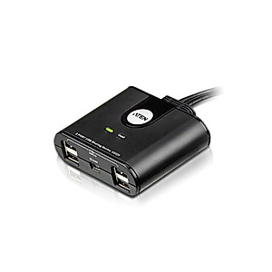 ATEN US224 2 x 4 USB 2.0 Peripheral Sharing USB Switch 2 Computers Share 4 Devices Simple Remote Port Selector Included Supports Optional USB Power Adapter - Windows Mac Linux