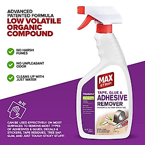 Max Strip Tape, Glue & Adhesive Remover 22oz | Fast-Acting | Removes All Kinds of Glues, Stickers & Sticky Residue | For Wood, Metal & Multiple Surfaces | No Harsh Odor Leaves Surface Clean
