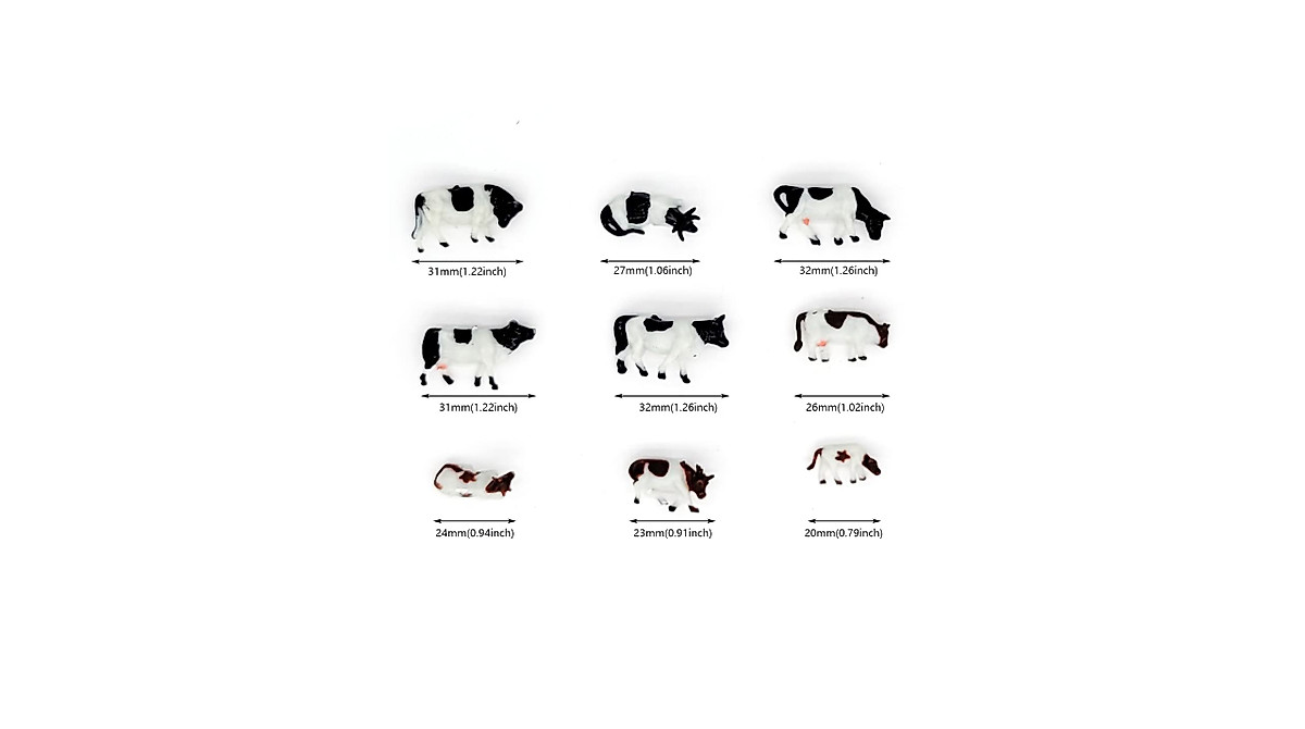 HO Scale Miniature Cows - 20 Pcs for Model Railway & Farm