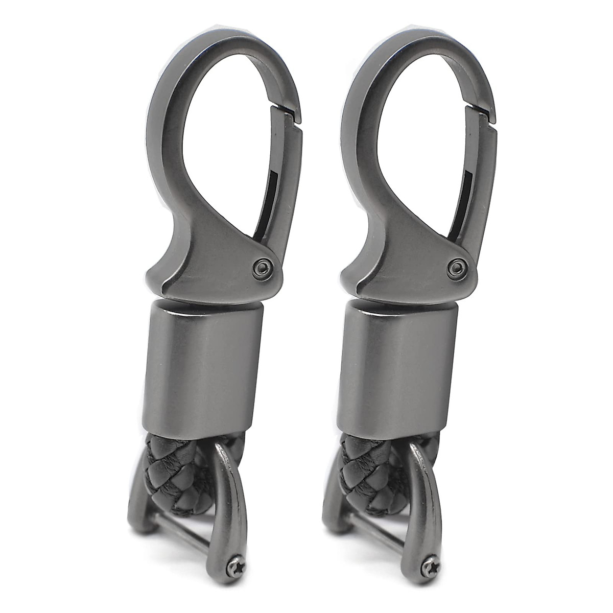 EYANBIS Car Key Fob Keychains Leather Holder Key Chain Sturdy Metal with D-Ring for Men and Women 2 Pack, Black, 360 Degree Rotatable, with Screwdriver