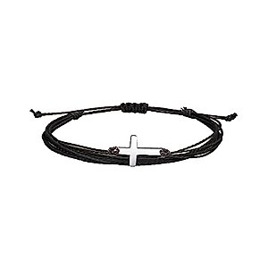 COLORFUL BLING Adjustable Braided Stainless Steel Corss Multicolor Rope String Handmade Braided Bracelet for Men Women Lucky Protection Religious Faith Jewelry-black