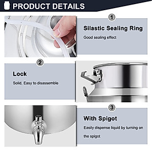 YMJOINMX 304 Stainless Steel Milk Can with Spigot 1.3 Gallon 5 Liter Metal Water Beverage Drink Dispenser Milk Pail Bucket for Milk Wine Oil