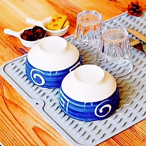 Better-Love Silicone Dish Drying Mat for Multiple Usage,Coffee Mat,Easy clean,Eco-friendly,Heat-resistant Silicone Mat for Kitchen Counter or Sink,Refrigerator or Drawer liner Grey L 16x12 inches