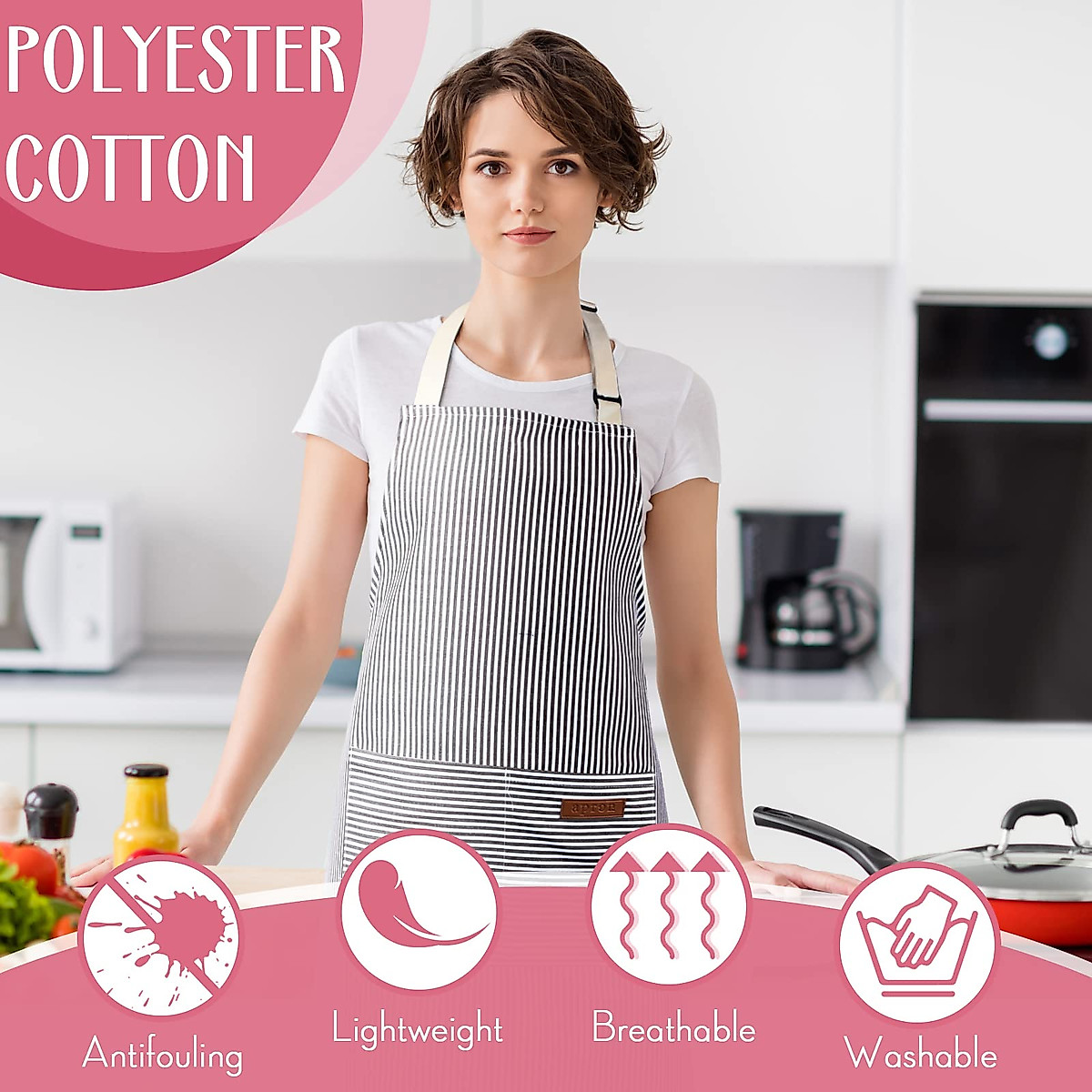 Handepo 12 Pcs Cooking Kitchen Aprons Unisex Soft Chef Kitchen Aprons with Pockets Cotton Polyester Blend Adjustable Bib Aprons for Women Men, Crafting Bbq, Black, Blue, Pink, Grey Stripes