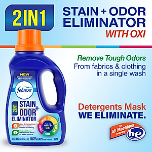 Febreze Laundry Detergent Additive, Original Strength In Wash Odor Eliminator, Designed to Remove Odors in a Single Wash Caused by Sweat, Food, Smoke, Fresh Scent, 50 fl oz (2 Pack)