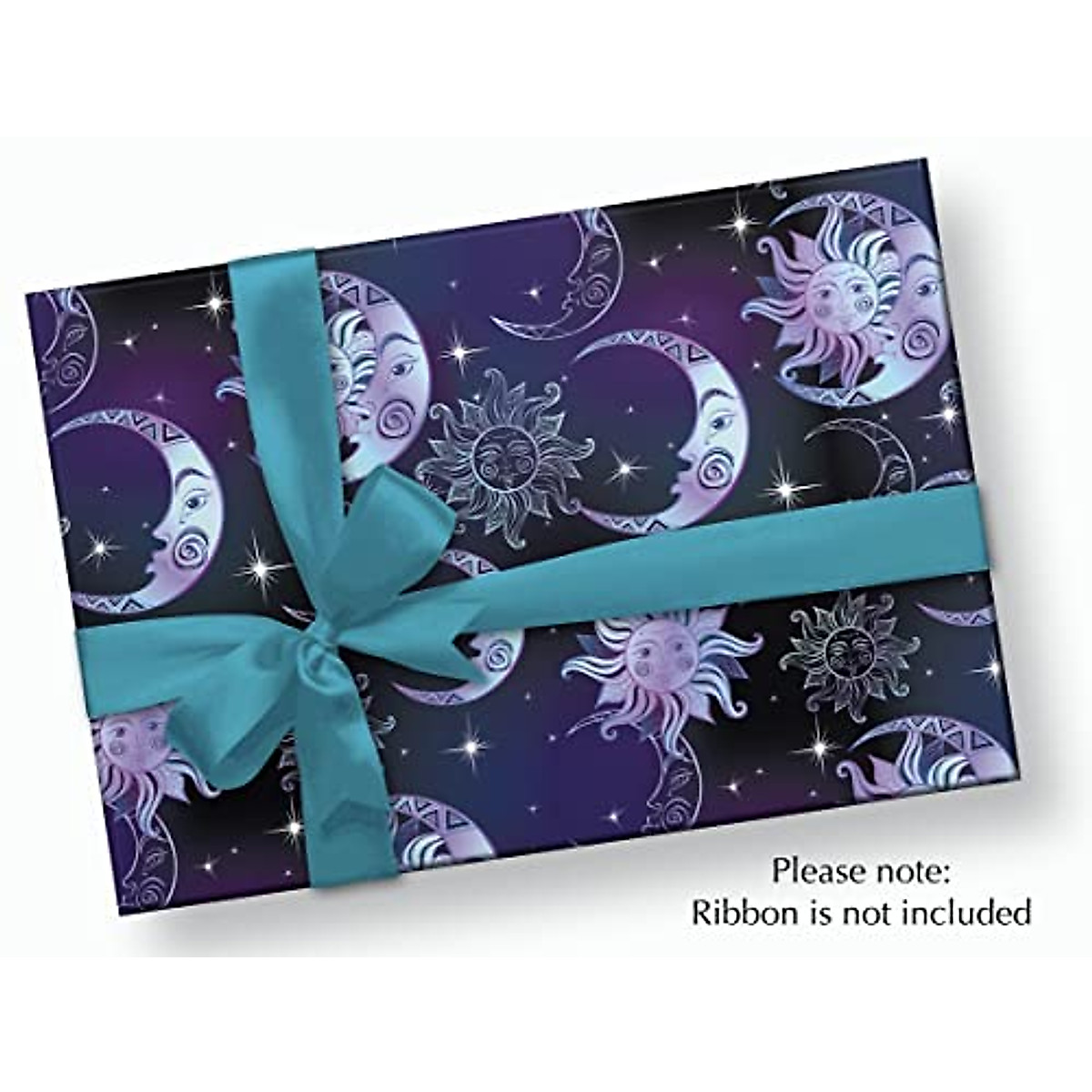 Celestial Sun Moon Stars Wrapping Paper - Folded Flat 30 x 20 Inch (3 Sheets)