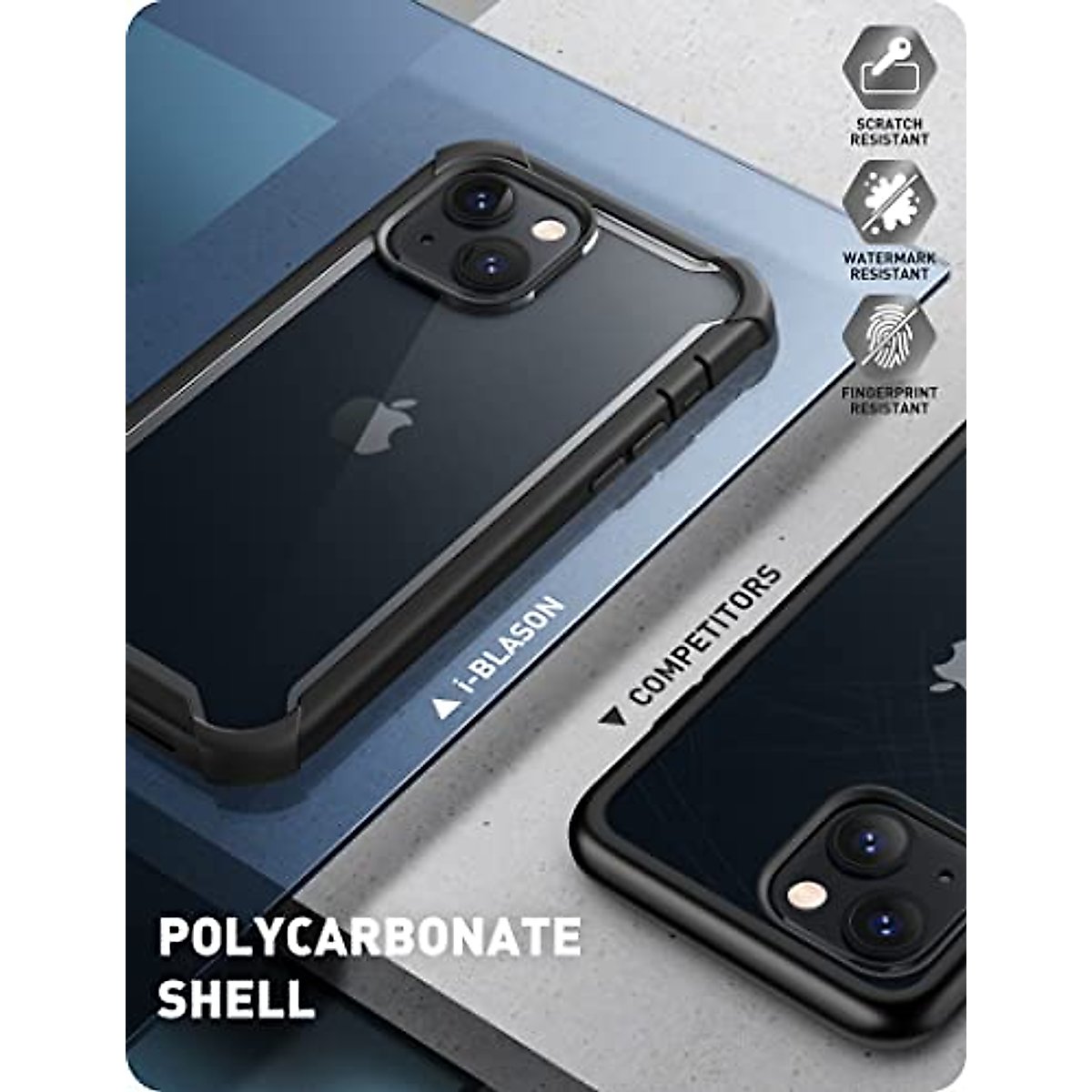 i-Blason Ares Series Designed for iPhone 14 Case 6.1 inch (2022)/iPhone 13 Case 6.1 inch (2021), Dual Layer Rugged Clear Bumper Case with Built-in Screen Protector (Black)