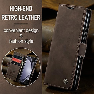 Peenpunk Galaxy Z Fold 5 Case, Leather Galaxy ZFold5 Wallet Case with Card Holder Flip Kickstand Magnetic Case Compatible with Samsung Z Fold 5 5G (Coffee)