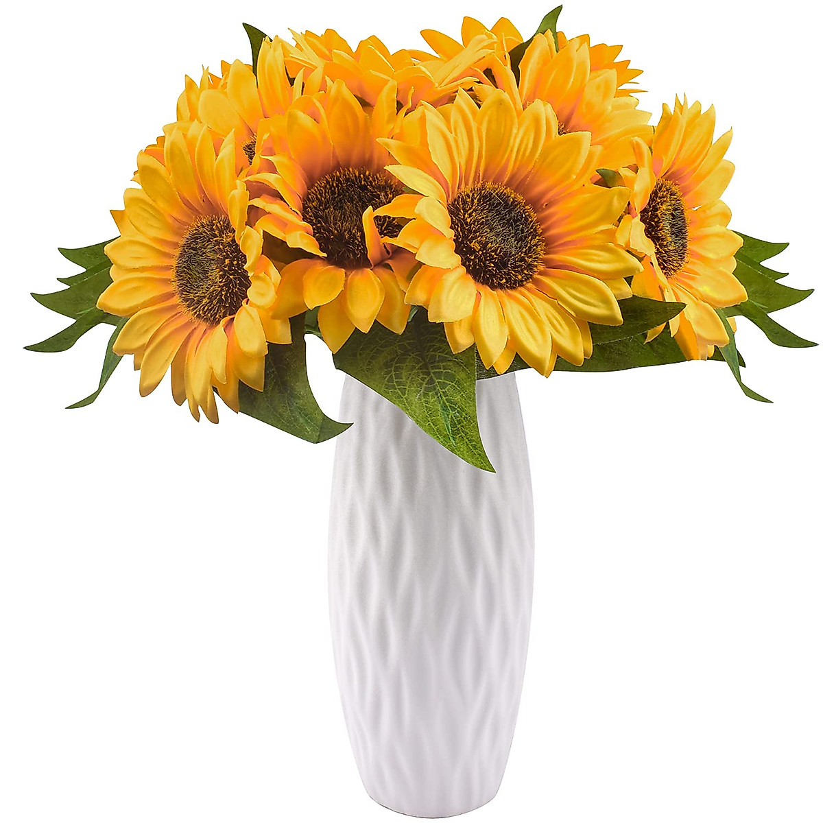 XONOR Artificial Sunflowers Bouquet, 3 Bouquets Artificial Silk Sunflowers with Stems Leaves for Wedding Bridal Party Garden Home Office Decoration