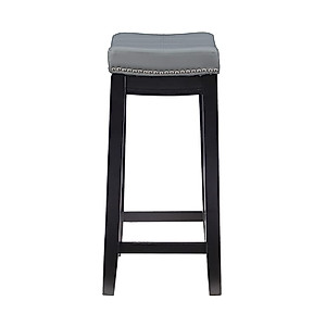 Linon Claridge Backless Counter Stool Gray Faux Leather Wood Frame in Black