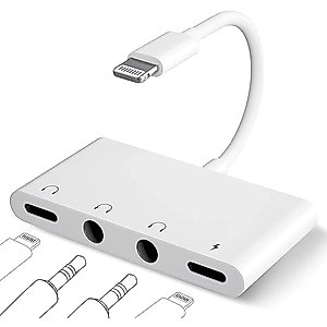 AMLLXEN iPhone Headphone Splitter, 4 in 1 iPad Headphone Adapter with Dual 3.5mm Aux Audio Splitter +Lighting Headphone Jack + iPhone Charging Port, Dongle for iPhone14 13 12 11 X 8 7/ iPad