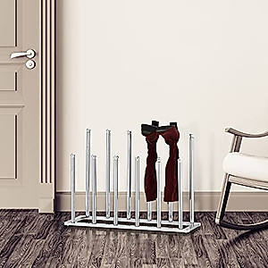 MyGift Modern Chrome Plated Metal 6 Pair Tall Boot Rack Display Holder, Freestanding Entryway or Closet Shoes and Boot Stand Organizer, Made in Taiwan