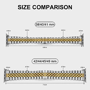 baozai Compatible with Apple Watch 49mm 45mm 44mm 42mm, Solid Stainless Steel iWatch Band Replacement for Apple Watch Ultra2/Ultra & Series 9/8/7/6/5/4/3/2/1/SE for Men, Silver/Gold, 49mm/45mm/44mm