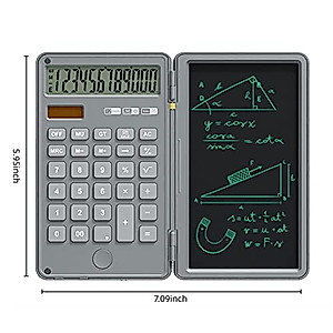 AIWE7D Small Calculator with Writing Tablet 12-Digit Portable Calculators with Stylus Electronic Drawing Board with Foldable Cover for Student Finance and Office [BK]