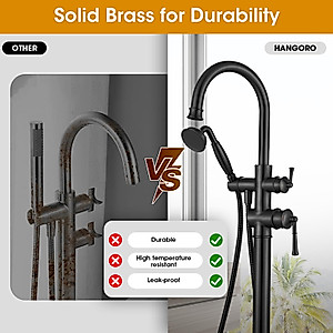 Freestanding Tub Faucet, Floor Mount Tub Faucet Matte Black High Flow Tub Filler, Roman Tub Faucet with Antique Handheld, Swivel Gooseneck Spout Shower Mixer Taps (B2311-BK)