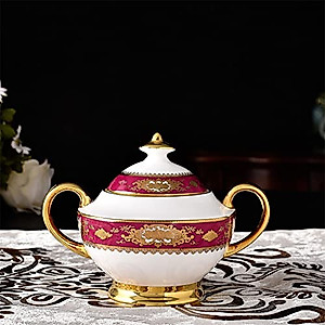 TREXD 15 Pcs Good Quality Bone China Red Stickers Coffee Set Relief Porcelain Tea Set