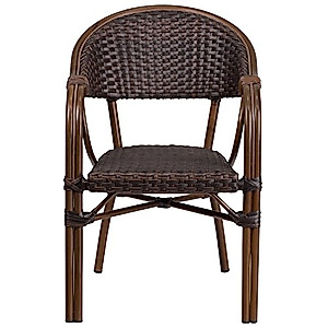 Flash Furniture Milano Series Dark Brown Rattan Restaurant Patio Chair with Red Bamboo-Aluminum Frame