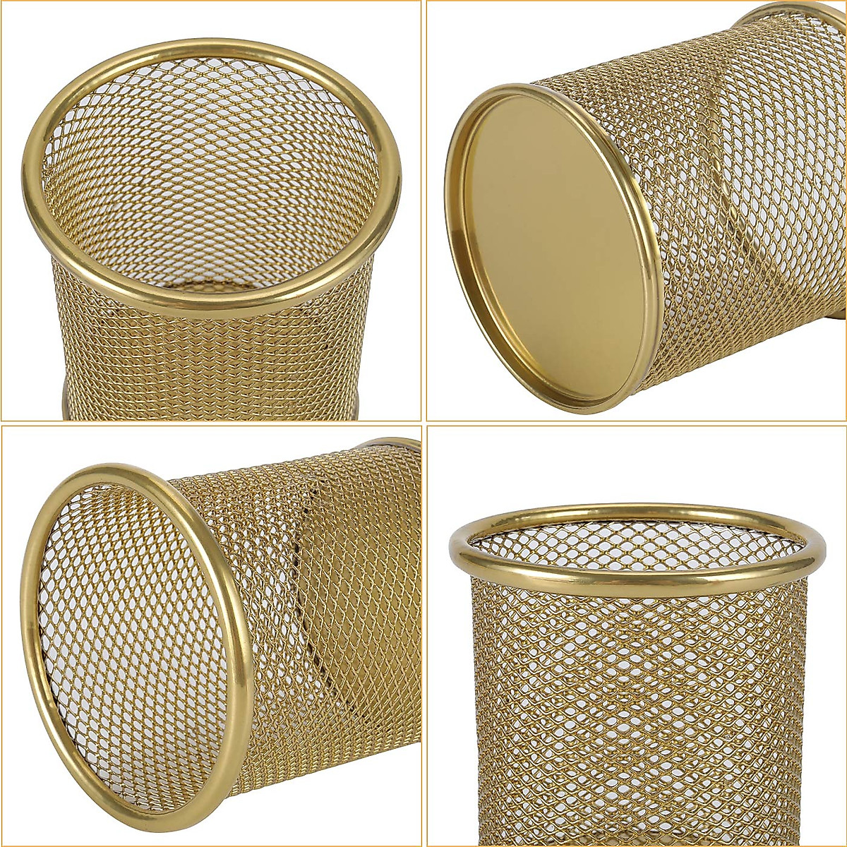 PAG Pencil Holder for Desk, 2 Pack Desktop Pen Cup, Office Supplies Desk Organizers and Accessories Organization, Makeup Brush Holder, Gold