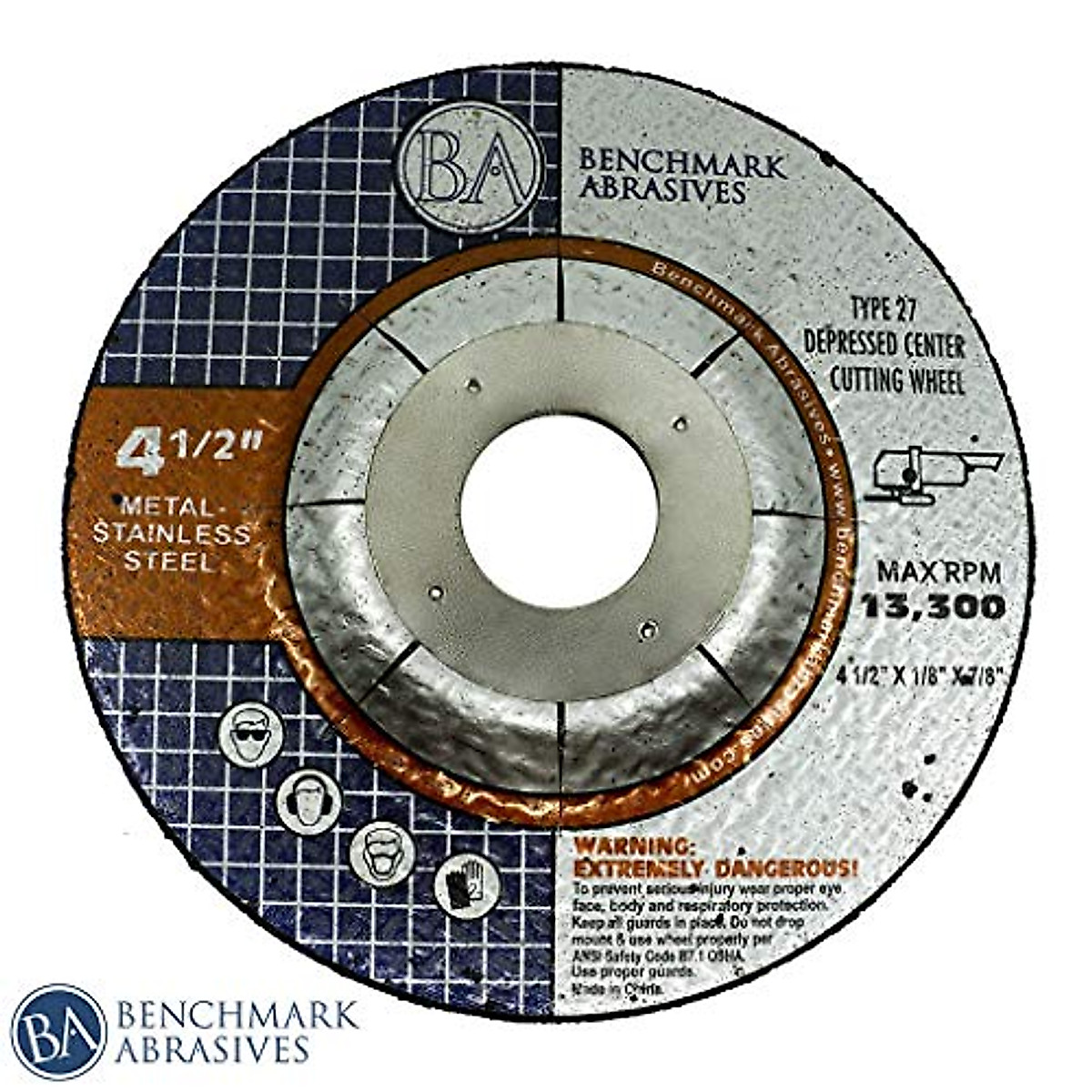 Benchmark Abrasives 4-1/2" T27 Pipeline Cutting & Light Grinding Wheel 1/8" Thick 7/8"Arbor, Metal Cutting Grinding Wheel, Angle Grinding Cutting Wheel Max. RPM 13,300-25 Pack