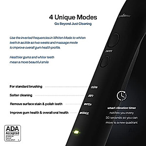 Aquasonic Black Series Ultra Whitening Toothbrush – ADA Accepted Power Toothbrush - 8 Brush Heads & Travel Case – 40,000 VPM Electric Motor & Wireless Charging - 4 Modes w Smart Timer