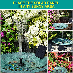 ZOLOCHEL Solar Fountain Kit 2024 Upgraded Glass Panel,9.84 Power Cord Solar Bird Bath Fountains No Battery DIY 9 Nozzles, Solar Water Fountain for Bird Bath Garden Décor(Black)