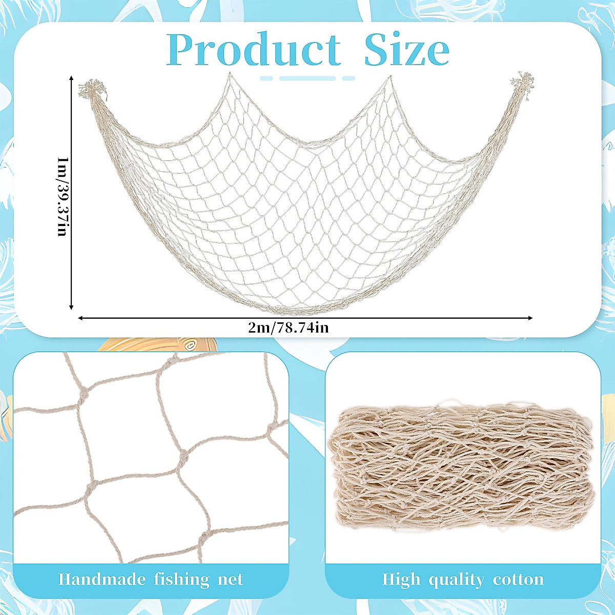 Fish Net Decor Decorative Fishing Net Decor Fish Net Decorations Ocean Fish Net Wall Decoration, Cotton Hawaiian Party Fish Net Ocean Themed Fishnet Room Party Accessory Wall Hangings