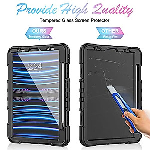 iPad Pro 11 Case, iPad Air 5th/4th Gen Case 2022/2020 with [Tempered Glass Screen Protector], [Kid Proof] BASE MALL Tablet Protective Case, Pencil Holder,Rotating Kickstand,Hand/Shoulder Strap (Black)