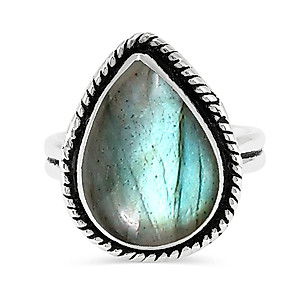 MIRRAMOR Natural Labradorite Ring Sz 10 925 Silver Overlay Solitaire Ring for Women