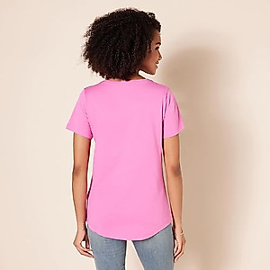 Amazon Essentials Women's Classic-Fit 100% Cotton Short-Sleeve V-Neck T-Shirt (Available in Plus Size), Pack of 2, Light Grey Heather/Bright Pink, Medium