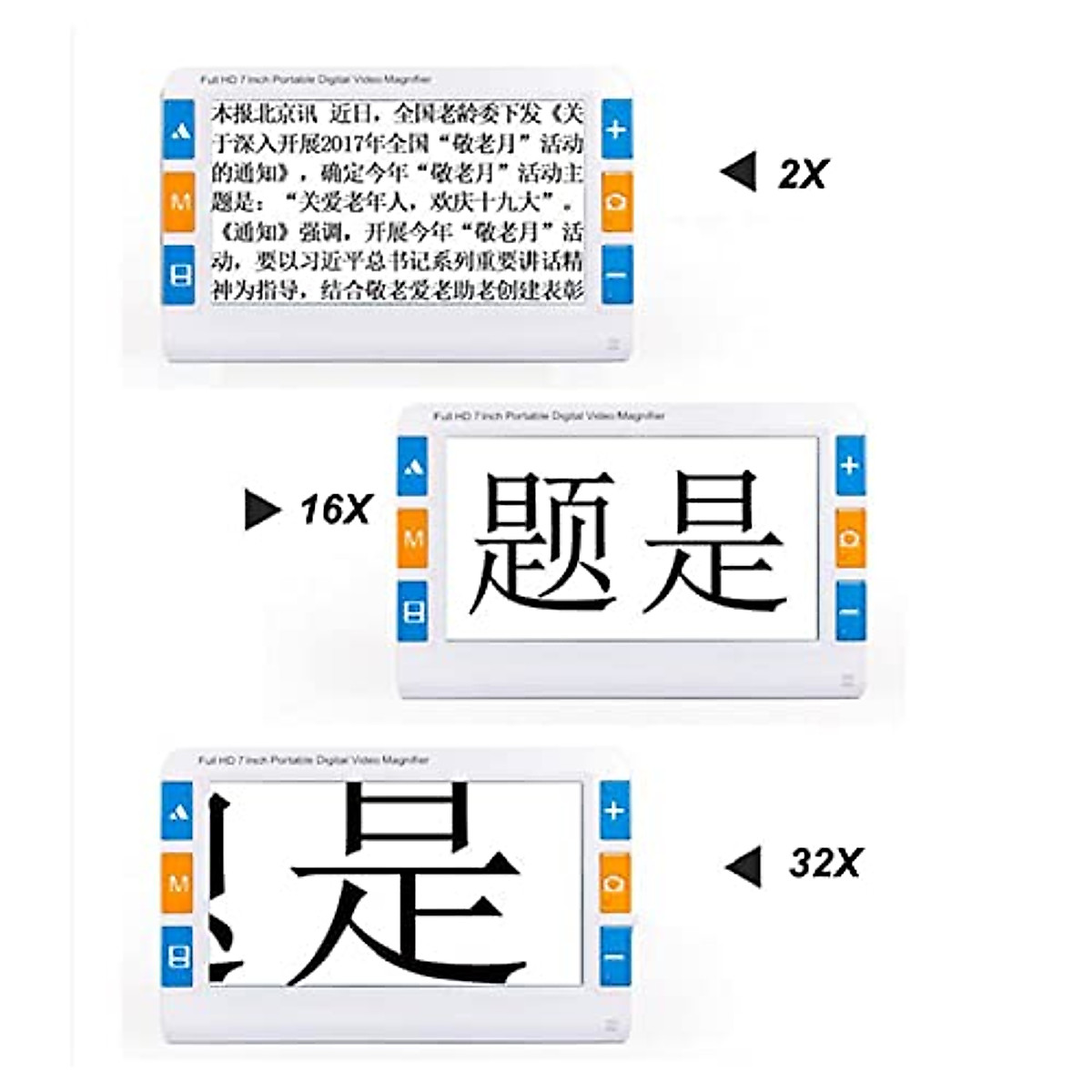 Portable Video Magnifier, 7.0in Handheld Autofocus Dual Lens Digital Magnifier,2X to 32X Magnification 26 Color Modes Reading Aids,Electronic Video Magnifier for Reading Books(White)