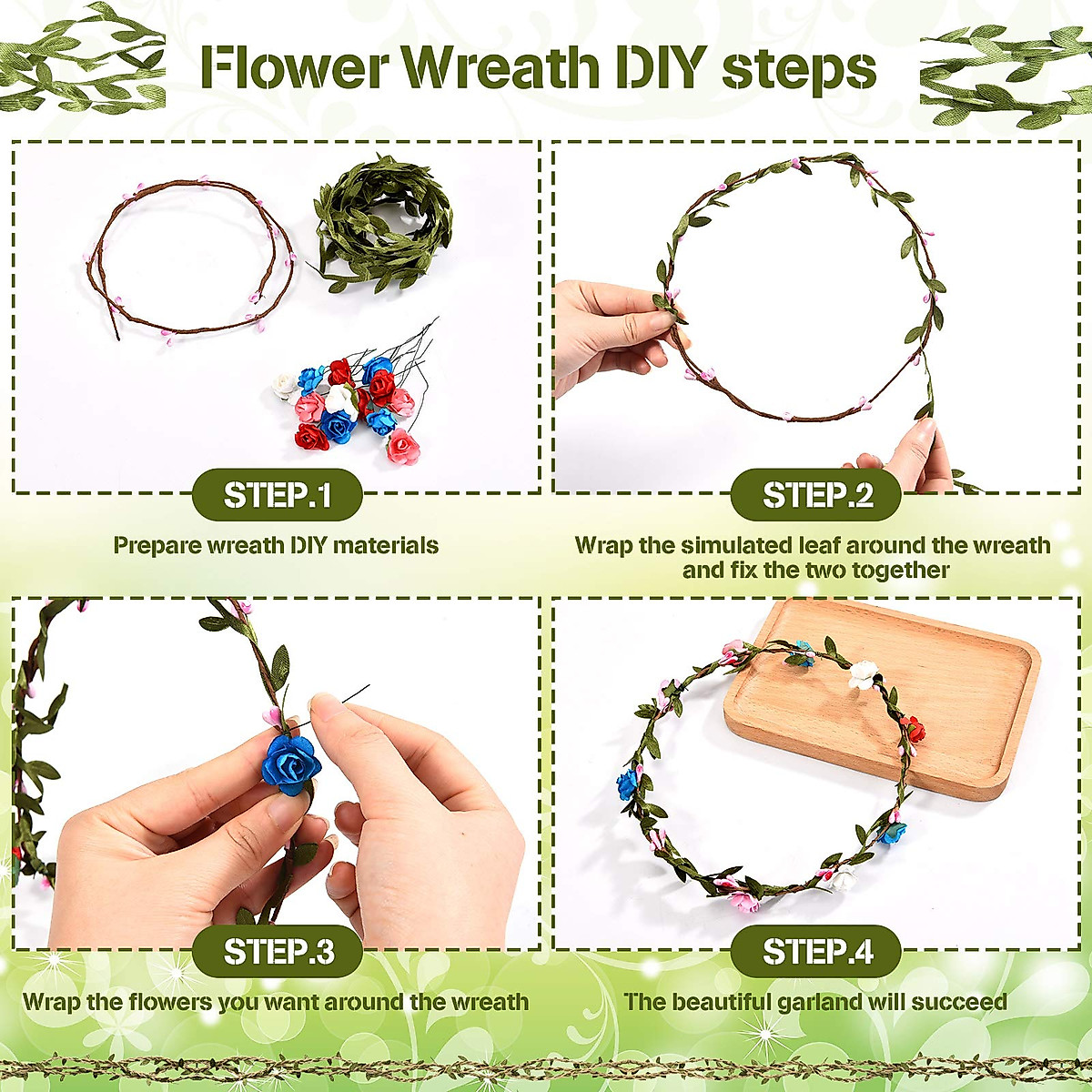 WILLBOND 146 Pcs Flower Crowns Making Kit Flower Crowns Garland Make Your Own Flower Crown Wreath Headbands and Bracelets Craft Kit Handmade Arts and Crafts DIY Floral Crown Garland for Girls Kids