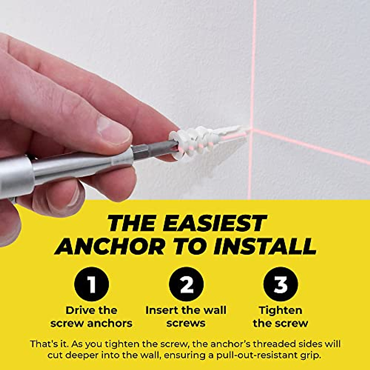 #8 Self Drilling Drywall Plastic Anchors with Screws - No Pre Drill Hole Preparation Required - 75 Lbs