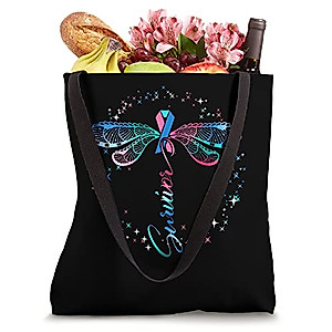Thyroid Cancer Survivor Awareness Ribbon And Dragonfly Tote Bag
