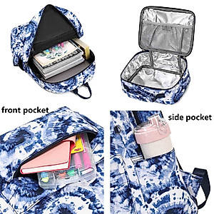 Baolab Tie Dye Backpack & Lunch Bag with Pen Case Water Resistant Daypacks Schoolbag for Teen Girls School,College,Outdoor (Black)