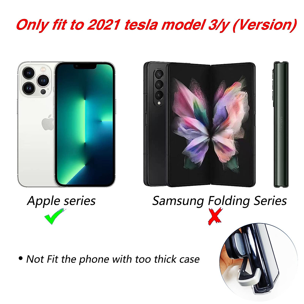 KIKIMO Adjustable Phone Holder for Tesla Model 3/Y 2021 - 360 Rotating, Compatible with Blackberry, Samsung, iPhone - Made from ABS Material