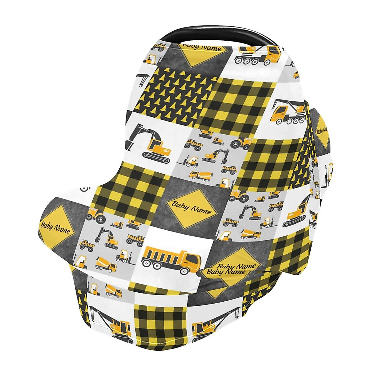 Personalized Baby Car Seat Cover for Boys Girls, Custom Nursing Covers for Breastfeeding with Name, Infant Stroller Cover, Baby Carseat Canopy for Newborn, Multiuse Car Seat Canopies, Constructions