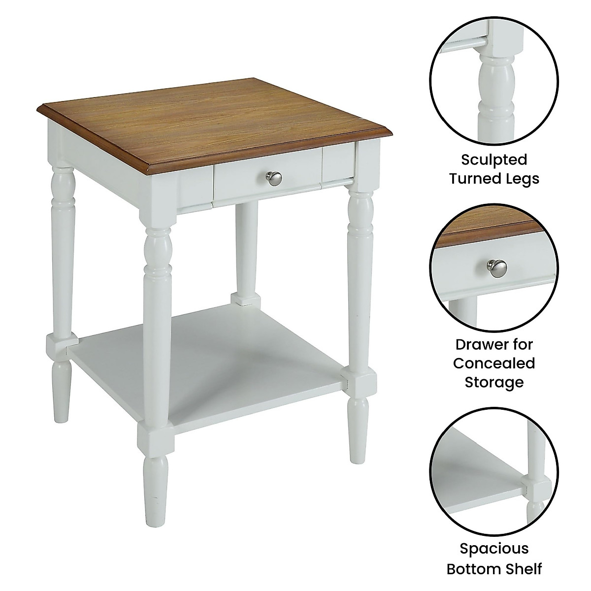 Convenience Concepts French Country 1 Drawer End Table with Shelf, Driftwood/White