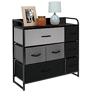 mDesign 30.9" High Steel Frame/Wood Top Storage Dresser Furniture Unit with 7 Removable Fabric Drawers - Large Bureau Organizer for Bedroom, Living Room, Closet - Gray/Multi-Color/Black