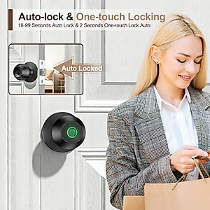 HEI LIANG Fingerprint Door Lock，Smart Door Knob, Smart Lock Biometric Door Lock Fingerprint Door knob with App Control Suitable for Bedroom,Utility Room,Apartments Offices,Hotels(Black)
