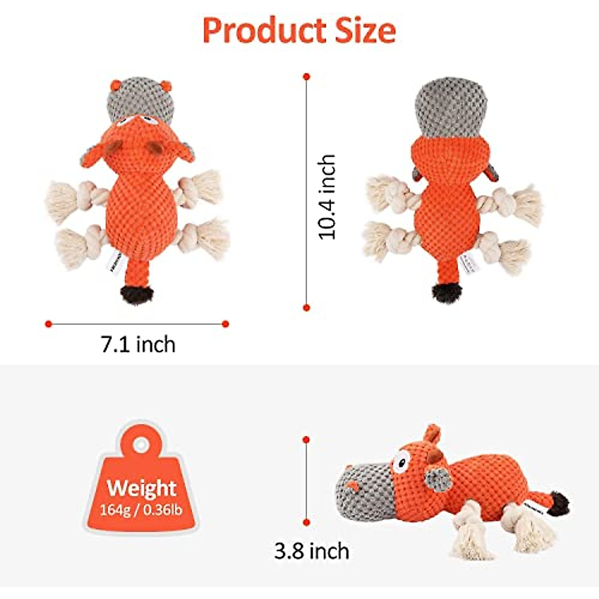 IOKHEIRA Dog Plush Toy for Large Aggressive Chewers, Indestructible Dog Squeaky Toys, Stuffed Animals Toys with Cotton Material and Crinkle Paper, Durable Chewing Toys