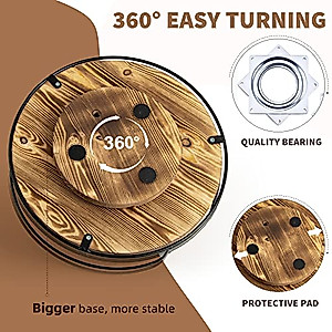 12 Inch Wood Lazy Susan Turntable for Table, Kitchen Rustic Turntable Organizer with Steel Frame, 360 Degree Decorative Turntable for Countertop Cabinet or Centerpieces
