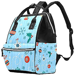 Christmas Snowflakes and berries Diaper Bag Backpack Baby Nappy Changing Bags Multi Function Large Capacity Travel Bag