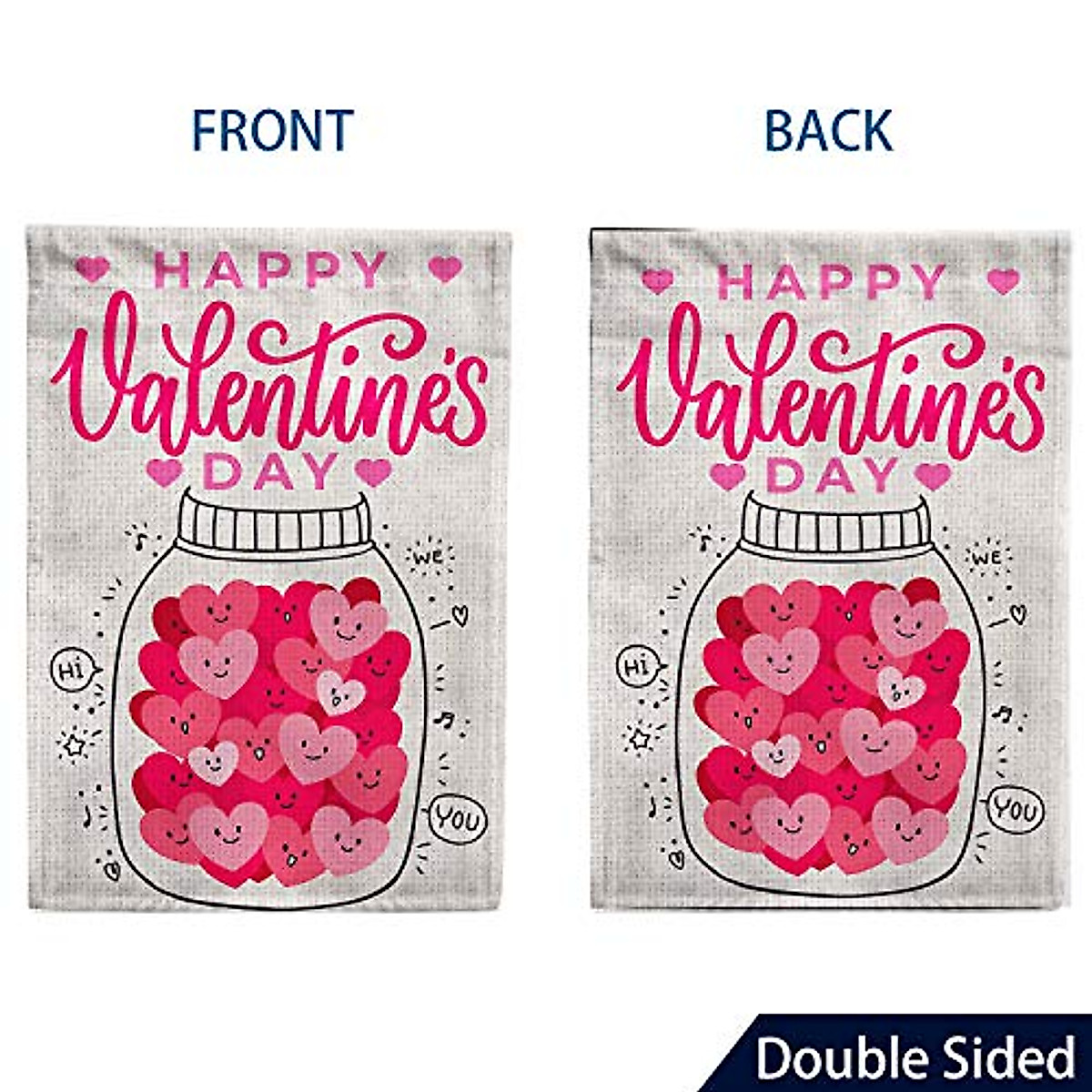 PAMBO Happy Valentines Day Garden Flag 12x18 Double Sided Burlap Hearts & Bottle Flags for Valentine Day Garden Yard Outdoor Decoration