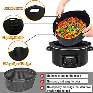 XANGNIER Silicone Slow Cooker Liners for 7,8 Quarts Crockpot,Reusable Silicone Insert with Handle,Unique Spout Design,Leakproof &Easy Clean,Cooking Liner for Oval or Round Crock Pot,Slow Cooker Accessories,Black