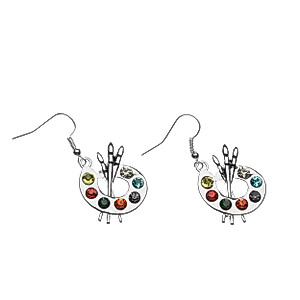 Paint Brush And Colorful Paint Palette Dangle Charm Earrings, Artist Painter Jewelry, Gift for Women and Teens