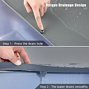 Under Sink Mat 34" x 22" Waterproof Kitchen Cabinet Tray Shelf Liners Flexible Silicone Under Sink Liner with Drain Hole Bathroom Kitchen Cabinet Mat Grey