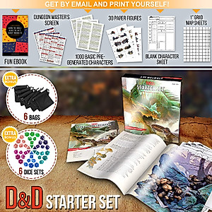 Dungeons and Dragons 5th Edition Starter Set with DND Dice and Complete Printable Starter Kit - Popular DND Rolling Board Game Fifth Edition - D&D 5e Beginner Gift Set - Adult Magic Pack
