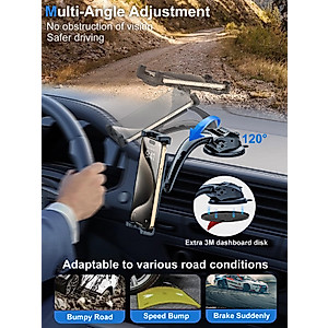 Kolasels Car Dash Tablet Holder Mount, Truck Dashboard Windshield iPad & Phone Stand with Strong Sticky Gel Suction Cup for iPad Pro 9.7, 11, 12.9 / Air/Mini, iPhone, Galaxy Tabs, More 4-13" Devices