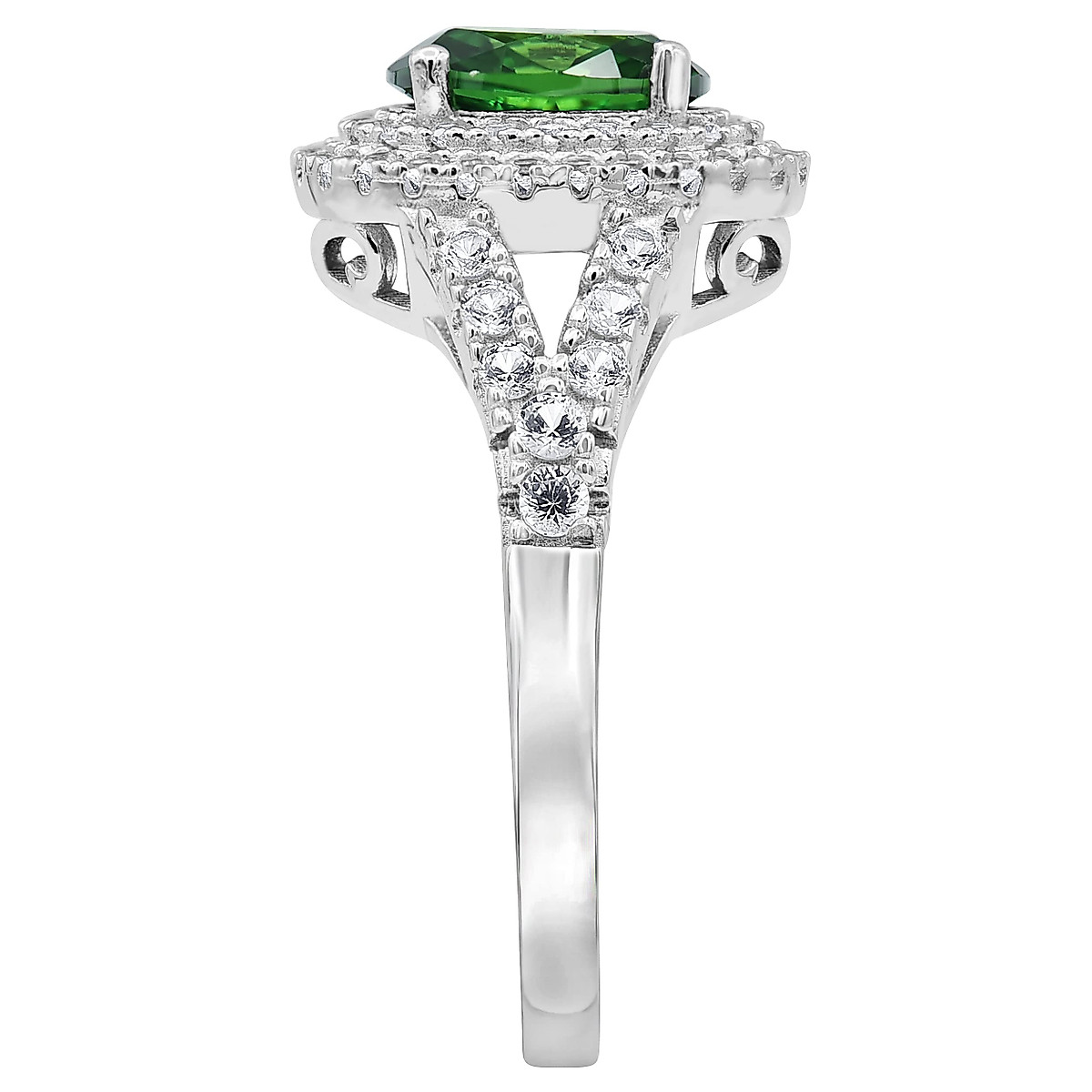 La4ve Diamonds Beyond Brilliance Sterling Silver 3 1/2 Carat Oval Created Emerald & Round Cut White Sapphire Double Halo Engagement Ring Jewelry for Womens, Gift Box Included