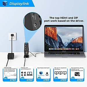 DisplayLink Docking Station 3 Monitors with 65W Power Supply, 4URPC Triple 4K Display Docking Station for MacBook Pro/Air, Dell HP Lenovo Surface Acer, with 2 HDMI, DP, 6 USB, Gigabit Ethernet, SD/TF